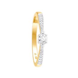 Diamantring Firetti "Schmuck Geschenk Gold 585 Damenring Goldring Diamant" Fingerringe Gr. 18, 0,25 ct P1 = bei 10-facher Vergrößerung erkennbare Einschlüsse, Gelbgold 585-Diamanten, gelb (gelbgold, 585) Damen mit Brillanten