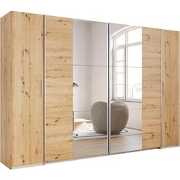 Schwebetürenschrank Rauch "Kleiderschrank Drehtürenschrank Schrank Garderobe KRONACH TOPSELLER" Schränke Gr. B/H/T: 311 cm x 210 cm x 59 cm, 4 St., braun (eiche artisan) mit Dreh- und Schwebetüren Spiegel, viele Böden MADE IN GERMANY