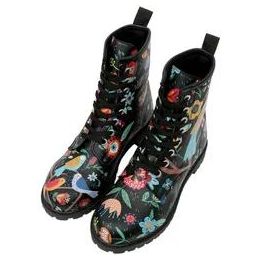 Schnürboots DOGO "Damen Boots Flower & Birds Vegan Damen / female" Gr. 41, Normalschaft, schwarz Damen Schuhe Vegan