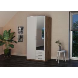 Kleiderschrank Priess "Amsterdam" Schränke Gr. B/H/T: 94 cm x 193 cm x 56 cm, mit Glaskranzblende und LED, 2 St., weiß (astkernbuche, weiß) mit oder ohne LED-Beleuchtung