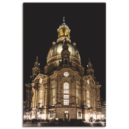 Wandbild Artland "Erleuchtete Frauenkirche in Dresden" Bilder Gr. B/H: 80 cm x 120 cm, Leinwandbild Gebäude Hochformat, 1 St., beige (naturfarben) als Leinwandbild, Poster in verschied. Größen