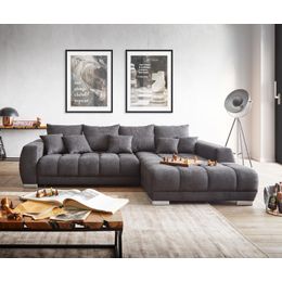 DeLife Ecksofa Nabor 300x230 cm Mikrofaser Schwarz Recamiere rechts inkl. elektrischer Vorziehfunktion, Ecksofas