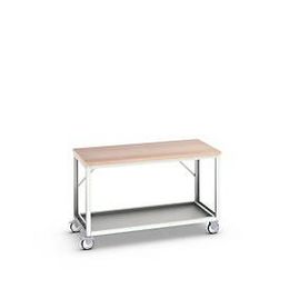 Mobile Werkbank Bott verso, Multiplex-Platte, 1 Ablageboden, mit Querstrebenset, B 1500 x T 800 x H 930 mm, RAL 7035 Lichtgrau