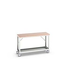Mobile Werkbank Bott verso, Multiplex-Platte, 1 Ablageboden, mit Querstrebenset, B 1500 x T 600 x H 930 mm, RAL 7035 Lichtgrau