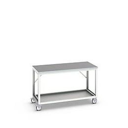 Mobile Werkbank Bott verso, Linoleum-Platte, 1 Ablageboden, mit Querstrebenset, B 1500 x T 800 x H 930 mm, RAL 7035 Lichtgrau