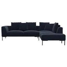 Ecksofa FLEXLUX "Sava Designsofa, bequem und komfortabel, L-Form" Sofas Gr. B/H/T: 319cm x 94cm x 222cm, Velvet, lange Ottomane rechts, blau (royal blau) Taschenferderkern-Sitz mit Kaltschaum, lose Rücken- & Dekokissen