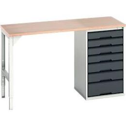 Unterbauwerkbank Bott verso, Multiplex-Platte, 7 Schubladen, B 1500 x T 600 x H 930 mm, Lichtgrau / Anthrazitgrau
