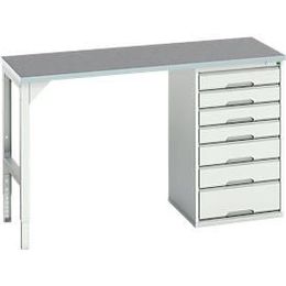 Unterbauwerkbank Bott verso, Linoleum-Platte, 7 Schubladen, B 1500 x T 600 x H 930 mm, Lichtgrau