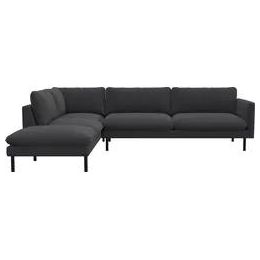 Ecksofa FLEXLUX "Bolzano" Sofas Gr. B/H/T: 295cm x 61cm x 222cm, Lederoptik, lange Ottomane links, schwarz (gorilla black) Sitzaufbau mit Kaltschaum & Stahl-Wellen, loose Sitz -& Rückenkissen