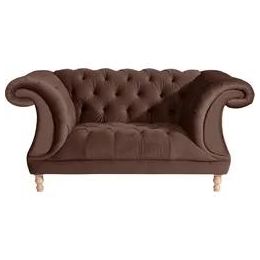 Loveseat Max Winzer "Isabelle, Loungesessel" Sessel Gr. Samtvelours 20442, B/H/T: 167cm x 80cm x 100cm, braun XXL-Sessel Sessel mit Knopfheftung & gedrechselten Füßen in Buche natur, Breite 167 cm