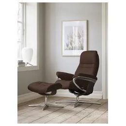 Relaxsessel stressless "Sunrise" Sessel Gr. Leder BATICK, Cross Base Braun, Relaxfunktion-Drehfunktion-PlusTMSystem-Gleitsystem-BalanceAdaptTM, B/H/T: 79cm x 103cm x 73cm, braun (malt brown batick) mit Cross Base, Größe S, M & L, Holzakzent Braun