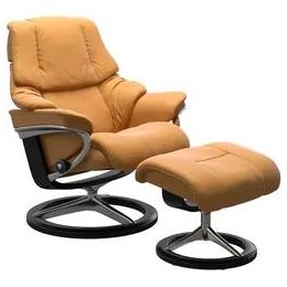 Relaxsessel stressless "Reno" Sessel Gr. Material Bezug, Material Gestell, Ausführung / Funktion, Maße B/H/T, gelb (honey) mit Hocker, Signature Base, Größe S, M & L, Gestell Schwarz