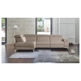 Ecksofa Calia italia "Nove, erstklassiger Sitzkomfort, mit tollen Komfortfunktionen, L-Form" Sofas Gr. B/H/T: 291cm x 80cm x 236cm, Leder BULL, Ottomane links-Relaxelement rechts, mit elektrischer Relaxfunktion, grau (fango) mit Kopf- und elektrischer Relaxfunktion, in Leder