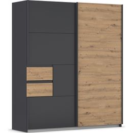 Schwebetürenschrank Rauch "Kleiderschrank Schrank Garderobe Wäscheschrank LUZIA in 2 Breiten" Schränke Gr. B/H/T: 181 cm x 210 cm x 62 cm, 2 St., grau (graumetallic, eiche artisan) mit 2 Schubladen im modernen Dekor-Farbmix MADE IN GERMANY