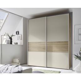 Schwebetürenschrank STAUD "Sinfonie Plus, edles Design in hochwertiger Qualität, Made Germany" Schränke Gr. B/H/T: 200 cm x 222 cm x 68 cm, Basic, 2 St., beige (sand dekor, sonoma eiche dekor) In vier verschiedenen Ausstattungsvarianten