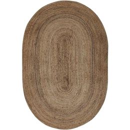 Beliani - Teppich Beige Jute Oval 100x150 cm Handgewebt Boho Kurzhaar Kurzflor für Fußbodenheizung Esszimmer Wohnzimmer Schlafzimmer Ausstattung