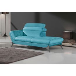 Recamiere Egoitaliano "Sueli, extravagantes Design und erstklassiger Sitzkomfort", blau (türkis), B:180cm H:100cm T:110cm, Leder »NUVOLE« (Echtes Rindsleder). Halbnatürliches, halbnarbiges Rindsleder mit einer natürlichen Körnung von 1, 2 bis 1, 4 mm. Dieses Leder hat eine weiche, wachsartige Hand mit mattem Aussehen und einem Wolkeneffekt. Es handelt sich um ein Naturleder, das die ursprünglichen
