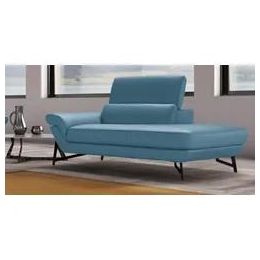 Ottomane Egoitaliano "Narcisa, Designsofa" Sofas Gr. B/H/T: 174cm x 96cm x 110cm, Leder BULL, Ottomane rechts, blau (himmelblau) mit verstellbarer Kopfstütze, Solitärmöbel als Blickfang