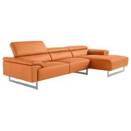 Ecksofa Egoitaliano "Malika, L-Form" Sofas Gr. B/H/T: 287cm x 94cm x 165cm, Leder BULL, Recamiere rechts, mit Kopfteilverstellung, orange mit Recamiere, inkl. Kopfteilverstellung und chromfarbenen Metallfüßen