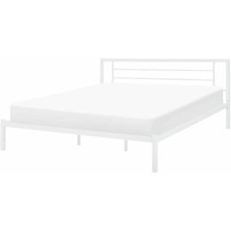 Beliani - Metallbett Weiß 180 x 200 cm Solides Gestell Fest integrierte Lattenrost Modern