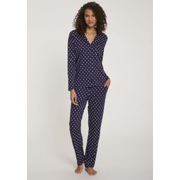 Pyjama s.Oliver Gr. 40/42, blau (dunkelblau krawattenmuster) Damen Homewear-Sets im klassischen Stil