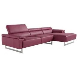 Ecksofa Egoitaliano "Malika, L-Form" Sofas Gr. B/H/T: 287cm x 94cm x 165cm, Leder NUVOLE, Recamiere rechts, mit Kopfteilverstellung, lila (violett) mit Recamiere, inkl. Kopfteilverstellung und chromfarbenen Metallfüßen