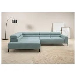 Ecksofa Places of Style "Antonelli, L-Form, incl. Kopfteilverstellung, Breite 312 cm" Sofas Gr. B/H/T: 312cm x 71cm x 219cm, Cord, Recamiere links, manuell verstellbar, blau (bleu) wahlweise elektrische Sitztiefenverstellung