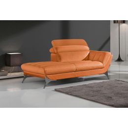 Recamiere Egoitaliano "Sueli, extravagantes Design und erstklassiger Sitzkomfort", orange, B:180cm H:100cm T:110cm, Leder »NUVOLE« (Echtes Rindsleder). Halbnatürliches, halbnarbiges Rindsleder mit einer natürlichen Körnung von 1, 2 bis 1, 4 mm. Dieses Leder hat eine weiche, wachsartige Hand mit mattem Aussehen und einem Wolkeneffekt. Es handelt sich um ein Naturleder, das die ursprünglichen Eigens