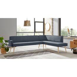 Eckbank exxpo - SOFA FASHION "Lungo, moderne Kedernaht, bequem und elegant, hoher Holzfuß" Sitzbänke Gr. B/H/T: 198 cm x 84 cm x 260 cm, Veloursstoff, langer Schenkel links, grau (anthrazit) hochwertige Detailverarbeitung, frei im Raum stellbar