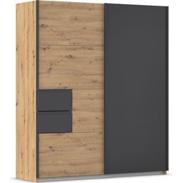 Schwebetürenschrank Rauch "Kleiderschrank Schrank Garderobe Wäscheschrank LUZIA in 2 Breiten" Schränke Gr. B/H/T: 181 cm x 210 cm x 62 cm, 2 St., grau (eiche artisan, graumetallic) mit 2 Schubladen im modernen Dekor-Farbmix MADE IN GERMANY