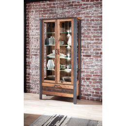 Vitrine Innostyle "CARDIFF", braun (used style schwarz nachbildung), B:94cm H:194cm T:40cm, Spanplatte, Schränke, USED STYLE OPITIK