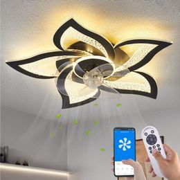 Deckenventilator mit Licht, dimmbarer LED-Ventilator mit Fernbedienung, blumenförmiger Deckenventilator für Wohnzimmer, Schlafzimmer (Eisenhaltig)