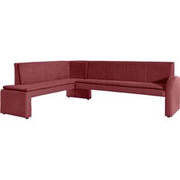 Eckbank exxpo - SOFA FASHION "Cortado, elegant und modern mit hohem Sitzkomfort" Sitzbänke Gr. B/H/T: 197 cm x 89 cm x 264 cm, Naturleder MADRAS, langer Schenkel (Armlehne) rechts, rot (bordeaux) hohe Bodenfreiheit, schöne Detailverarbeitung, wahlweise Lederbezug