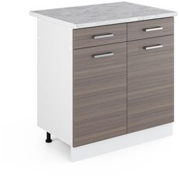 Unterschrank R-Line, Grau, 80 cm mit Schubladen und Türen, mit Arbeitsplatte, VICCO