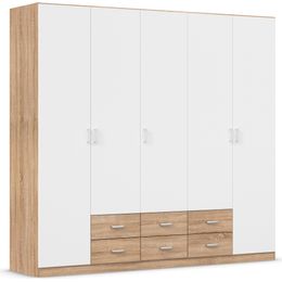 Drehtürenschrank Rauch "Kleiderschrank Schrank Garderobe Wäscheschrank GAMMA in 3 Breiten" Schränke Gr. B/H/T: 226 cm x 210 cm x 54 cm, 5 St., weiß (eiche sonoma, alpinweiß) mit 6 Schubladen, in schlichtem Design TOPSELLER MADE IN GERMANY