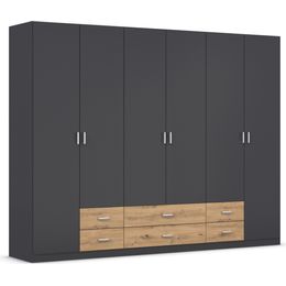 Drehtürenschrank Rauch "Kleiderschrank Schrank Garderobe Wäscheschrank GAMMA in 3 Breiten" Schränke Gr. B/H/T: 271 cm x 210 cm x 54 cm, 6 St., grau (graumetallic, eiche artisan) mit 6 Schubladen, in schlichtem Design TOPSELLER MADE IN GERMANY