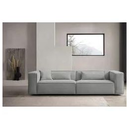 3-Sitzer LeGer Home by Lena Gercke "PIARA, Couch mit Kedernaht, Sofa in Cord oder Leinenoptik" Sofas Gr. B/H/T: 275cm x 66cm x 101cm, Cord, grau (hellgrau) schwarze Füße, bequemer Sitzkomfort