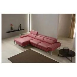 Ecksofa Egoitaliano "Princess, elegantes Designsofa mit erstklassigem Sitzkomfort, L-Form" Sofas Gr. B/H/T: 282cm x 95cm x 168cm, Leder CAREZZA, Recamiere links, mit Kopfteilverstellung, rot (burgundy) mit Recamiere, inkl. Kopfteilverstellung, edle Designmetallfüße