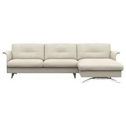 Ecksofa FLEXLUX "Glow, super bequem durch hochwertigem Sitzaufbau mit Federkern, L-Form" Sofas Gr. B/H/T: 273cm x 81cm x 158cm, Echtleder, Chaiselongue rechts, weiß (warm white) Modernes skandinavisches Design