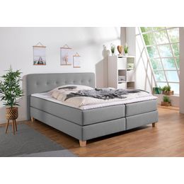 Boxspringbett Home Affaire "Fargo", grau (hellgrau), B:173cm L:207cm, Struktur fein (100% Polyester);Samtstoff (100% Polyester), Komplettbetten, inkl. Topper, in 3 Matratzenarten, in Samt- oder Strukturstoff