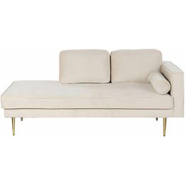 Beliani Chaiselongue Rechtsseitig Beige Samtstoff Metallfüße Gold mit Zierkissen Récamiere Modern Glamour Wohnzimmer Schlafzimmer Büro Sitzmöbel