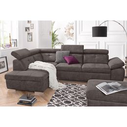 Ecksofa exxpo - SOFA FASHION "Spring, super bequem und komfortabel mit Armteil- und Kopfteilfunktion", braun (schlam), B:274cm H:81cm T:206cm, NaturLEDER (echtes Rindsleder) in Sitz und R&uuml;cken. Korpus in passendem Kunstleder SOFTLUX bezogen;Luxus-Microfaser (100% Polyester);Struktur ( 100% Polyester), Sofas, Ecksofa, wahlweise mit Bettfunktion und Bettkasten, L-Form