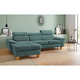 Ecksofa exxpo - SOFA FASHION "Enya, aufwendige Detailverarbeitung, hoher Sitzkomfort, bequem, L-Form", blau (aqua), B:280cm H:79cm T:167cm, Luxus-Microfaser Vintageoptik (100% Polyester);Webvelours (92% Polyester, 8% Nylon), Sofas, Ecksofa, inkl. Kopfteilverstellung, wahlweise mit Bettfunktion und Bettkasten