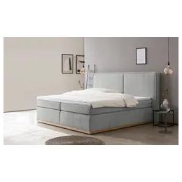 Boxspringbett Home Affaire "SHERWOOD Hotelbett, Polsterbett" Komplettbetten Gr. Cord, Liegefläche B/L: 200cm x 200cm Betthöhe: 63cm, H2/H3, Taschen-Federkernmatratze, grau (hellgrau) Boxspringbett Hochwertiger Cord,weiche Velours-Struktur, mit Topper, Eiche