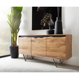 DeLife Sideboard Stonegrace 147x45 cm Akazie Natur 3 Türen Baumkante, Sideboards