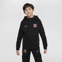 FC Barcelona Tech Fleece Nike Fußball-Kapuzenjacke für ältere Kinder (Jungen) - Schwarz