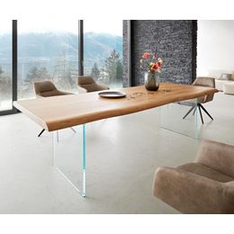 DeLife Esstisch Edge 260x100 XL Akazie Natur Glas Live-Edge, Esstische, Baumkantenmöbel, Massivholzmöbel, Massivholz