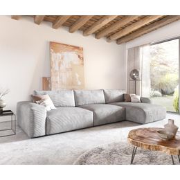 DeLife Ecksofa Lanzo XL 380x180 cm Cord Silbergrau Recamiere variabel, Ecksofas