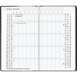 Korsch Taschenkalender "Pluto 2025", Kartoneinband, Kalendarium in D/GB/F/I, B 87 x H 153 mm, schwarz