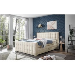 Boxspringbett ED EXCITING DESIGN "Loberie", beige, B:203cm L:222cm, 95% Polyester, 5% Polyamide, Komplettbetten, mit Strasssteinen im Kopf- und Fußteil, inkl. Bettkasten